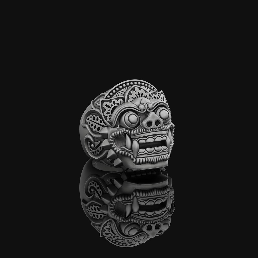 Barong God of Good Mens Ring in Silver, Balinese Mythology Gothic Ring ...