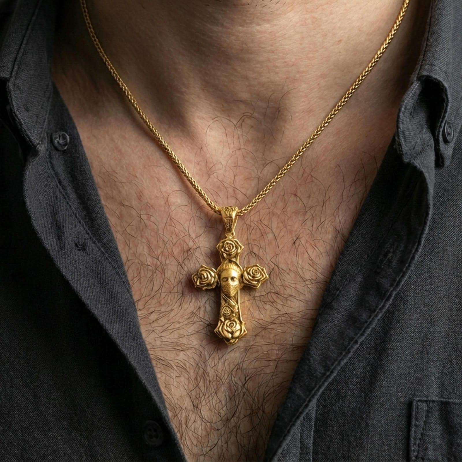 Chicano Tattoo Style Sterling Silver Cross Pendant, Roses Skull - Etsy
