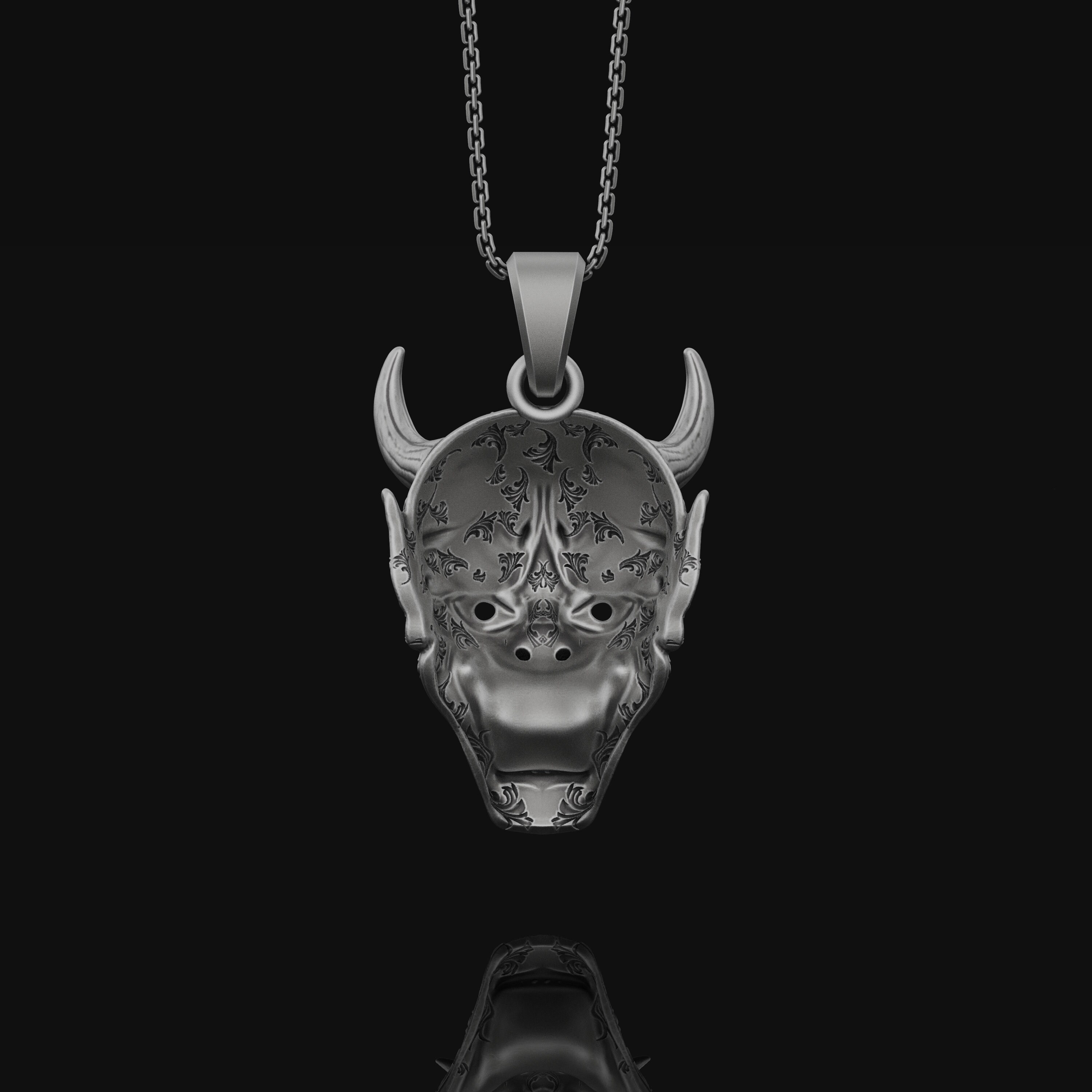 Oni Mask Handmade Charm Necklace, the Art of Japanese Mask Silver ...