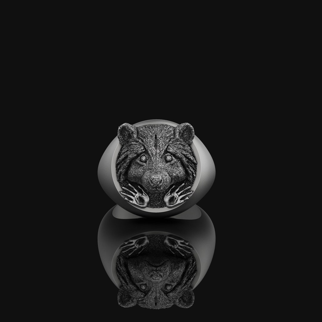Silver Raccoon Ring, Charming Animal Jewelry, Unique Band for Nature ...