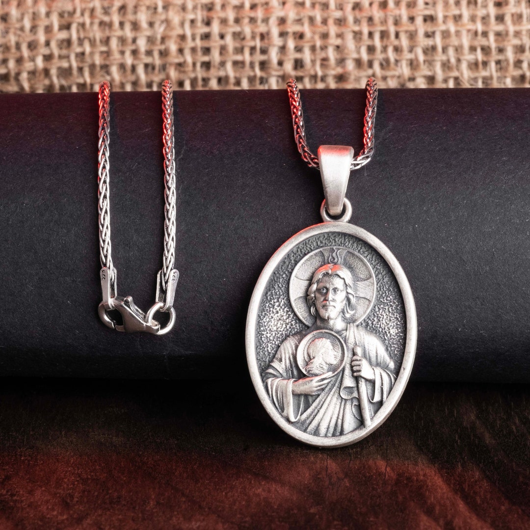 Sterling Silver Pendant Christian Amulet Mens Religious Medallion ...
