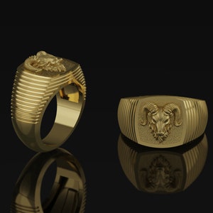 Mens Jewelry Accessory 925 Silver Gold Plated Ram Signet Ring Aries ...