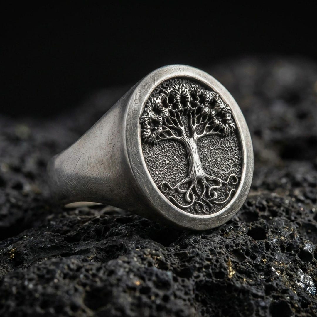 Sterling Silver Tree of Life Signet Ring, Yggdrasil Ring for Men - Etsy