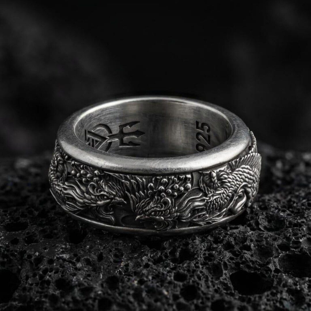 Phoenix Engraved Sterling Silver Spinner Ring - Customizable Wedding ...