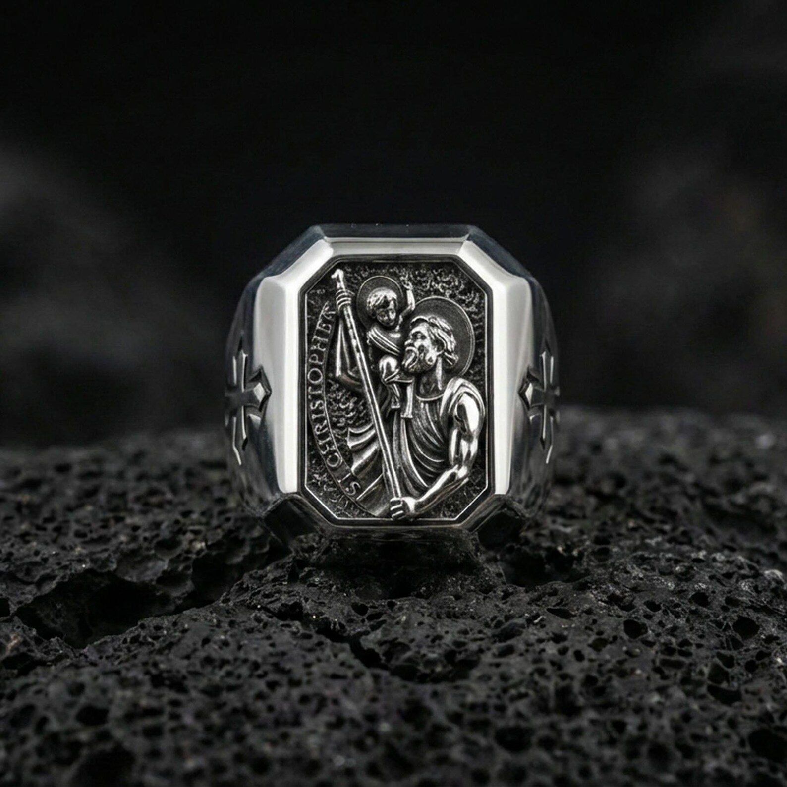 St Christopher Ring, 925 Sterling Silver Signet, Catholic Gift - Etsy