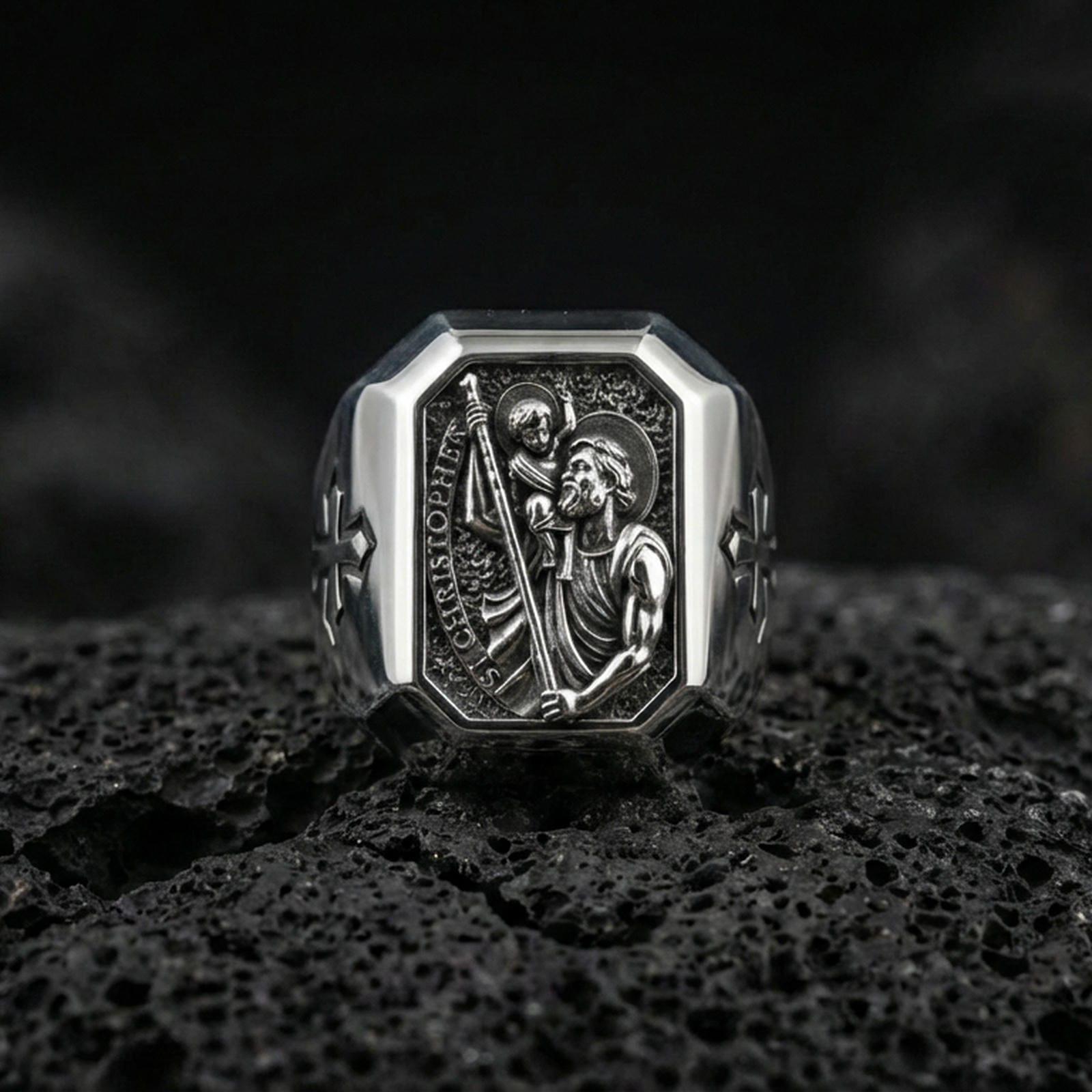 St Christopher Ring, 925 Sterling Silver Signet, Catholic Gift - Etsy