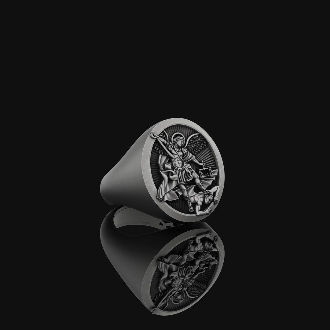 Saint Archangel Michael Ring in Silver, St Michael Pinky Signet Ring ...