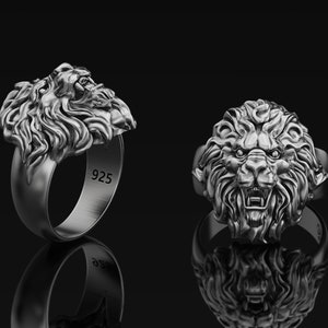 Mens Silver Animal Signet Ring African Lion King Jewelry Valentine Gift ...