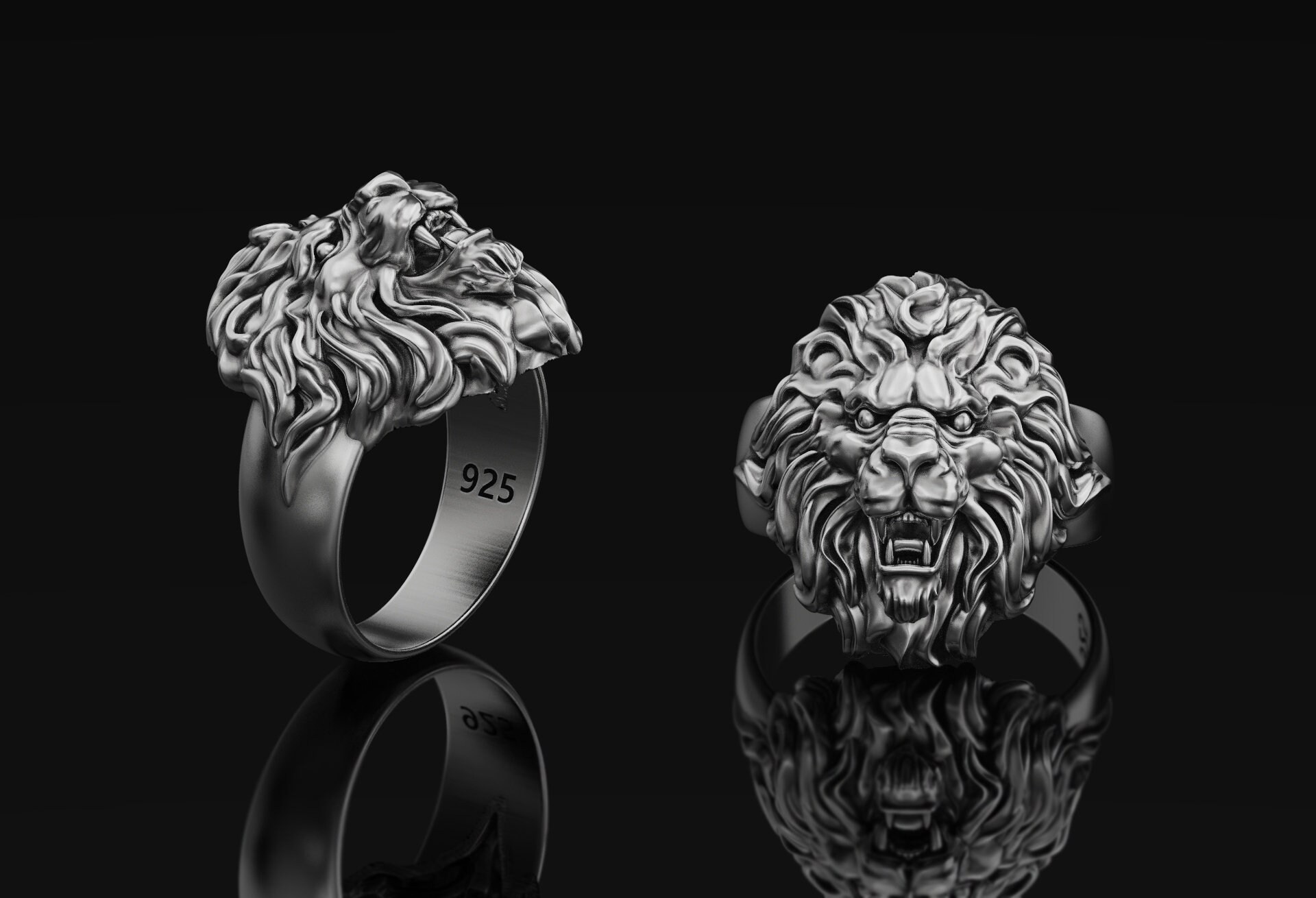 Mens Silver Animal Signet Ring African Lion King Jewelry | Etsy