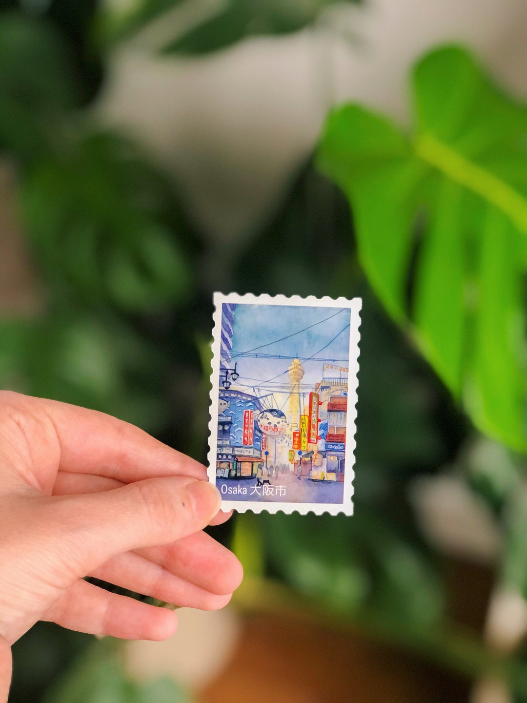 V2.0 Osaka Shinsekai / Japan Watercolor / Anime Art / Stamp Glossy ...