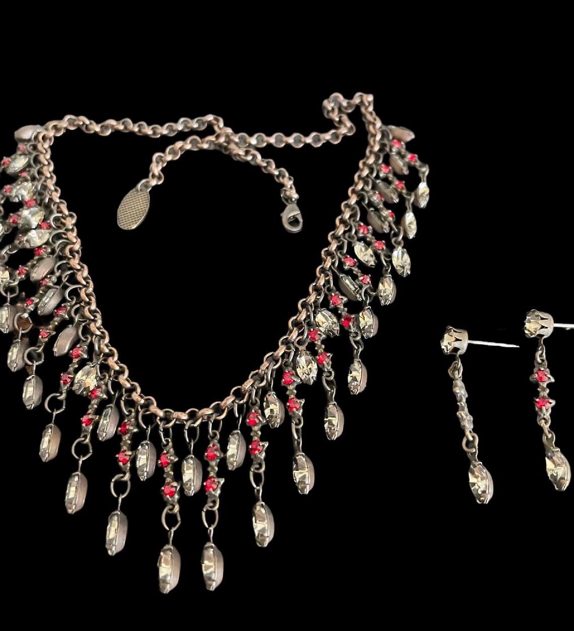 VINTAGE CRYSTAL FESTOON Necklace and Earring Set: Red and Clear - Etsy