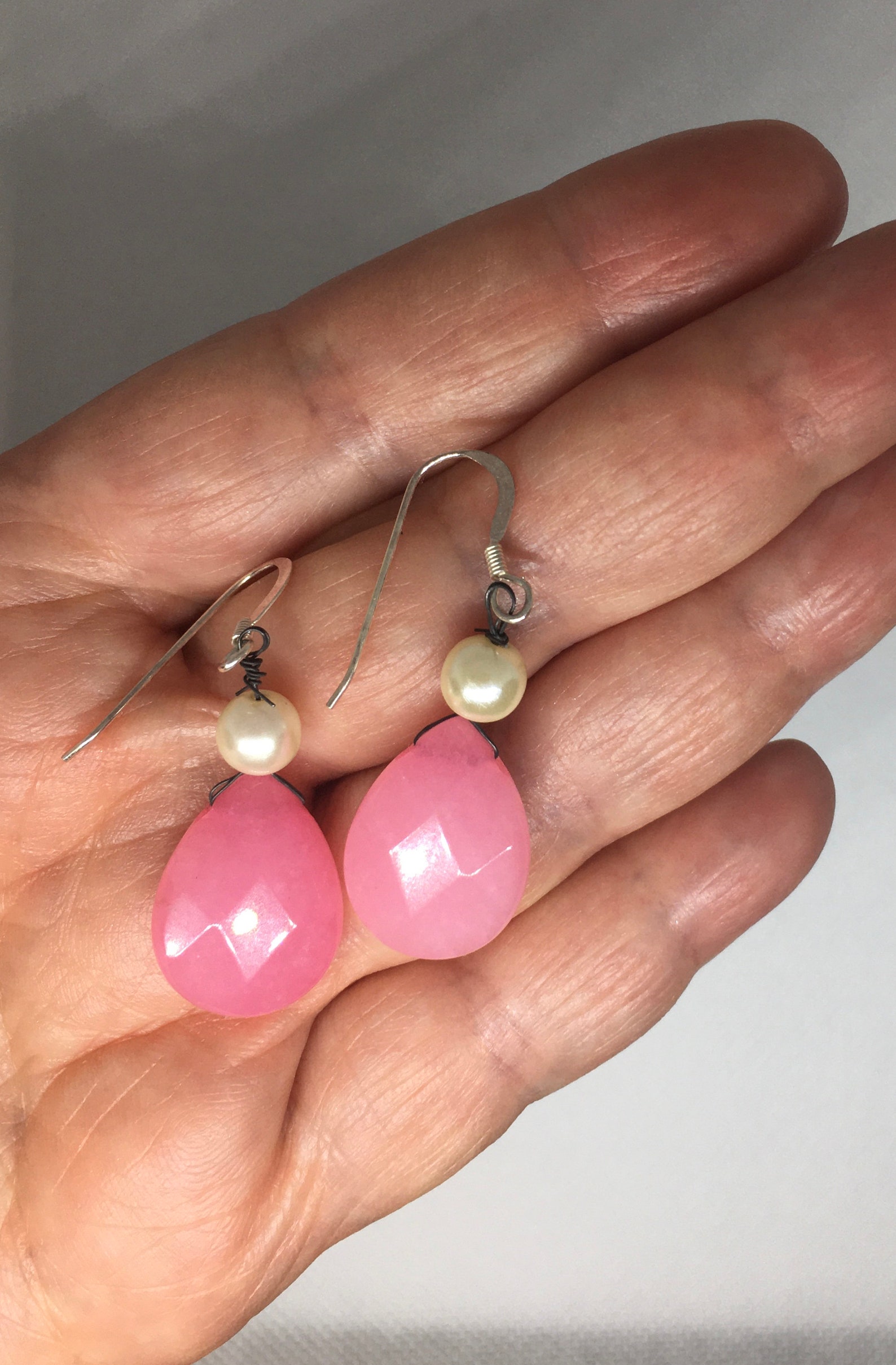 ROSE QUARTZ PEARLS silver earrings | Etsy