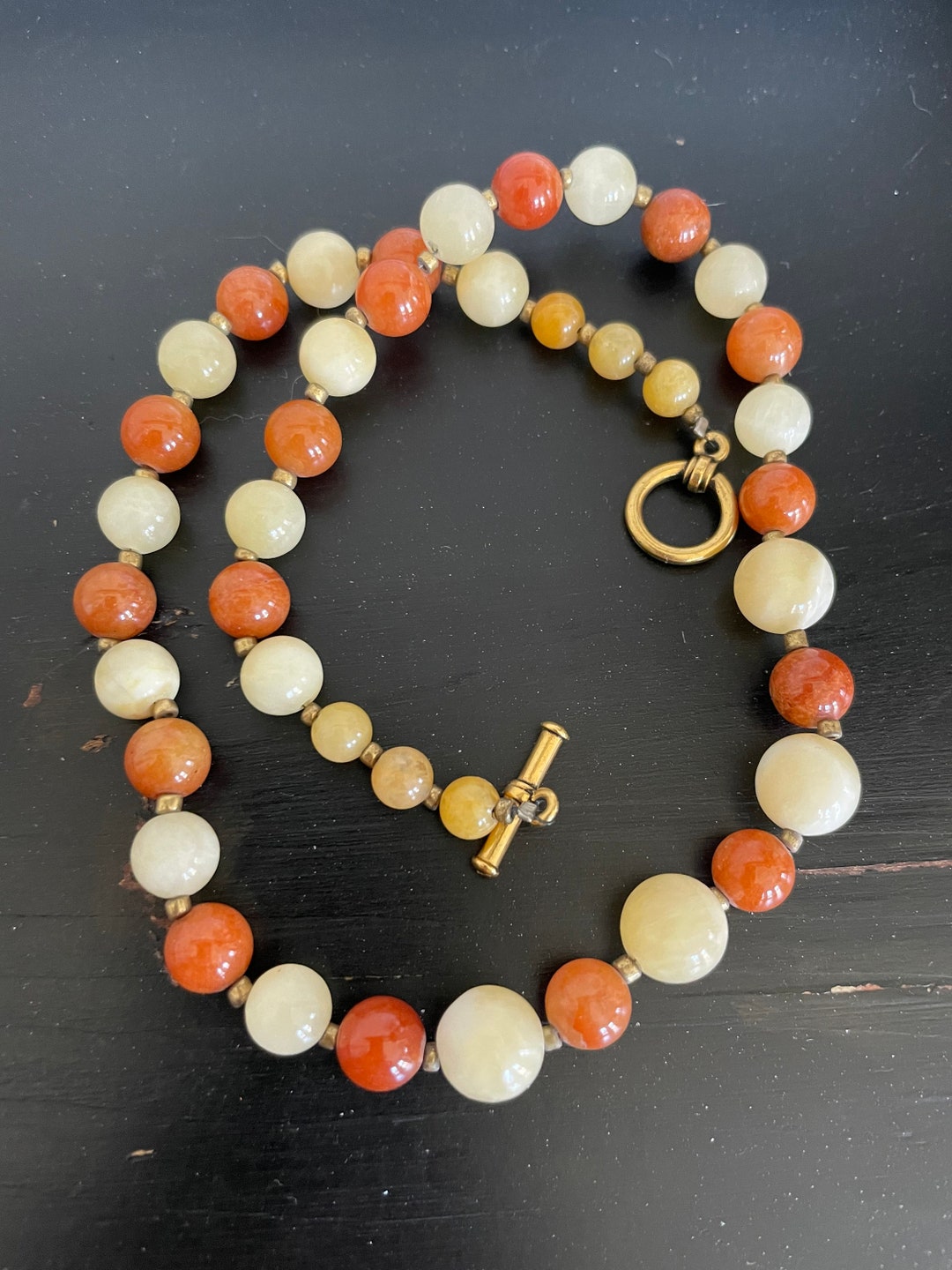 COLLAR DE JADE NATURAL naranja y amarillo - Etsy España