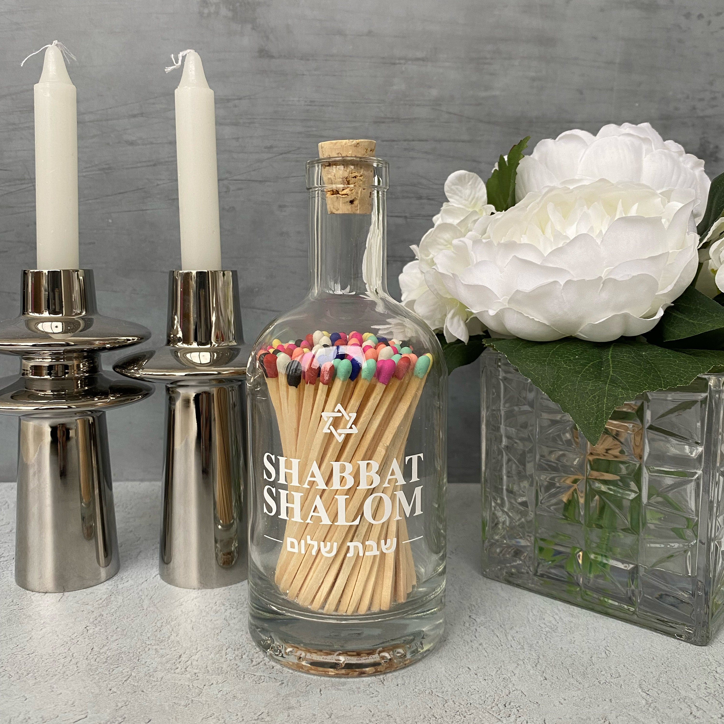Shabbat Shalom Matchstick Bottle | Judaica Jewish Shabbos Sabbath Host ...