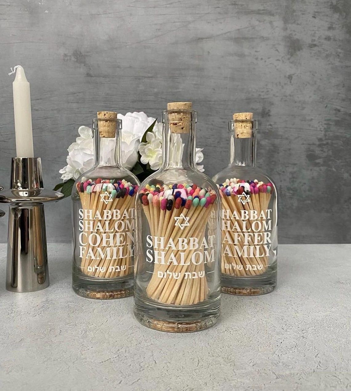 Shabbat Shalom Matchstick Bottle | Judaica Jewish Shabbos Sabbath Host ...