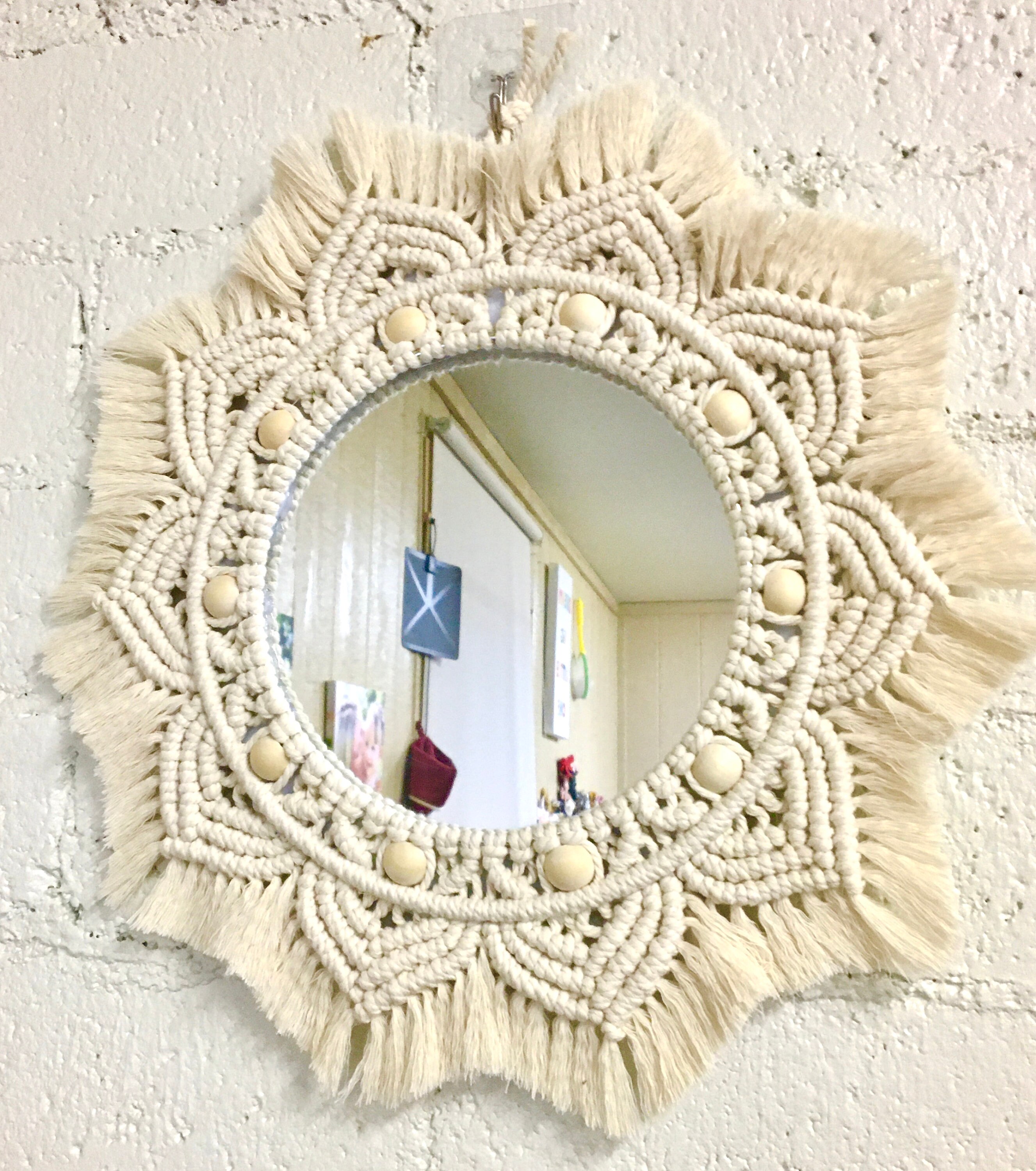Macrame Mirror-mandala-off White Natural Color-wall Hanging | Etsy