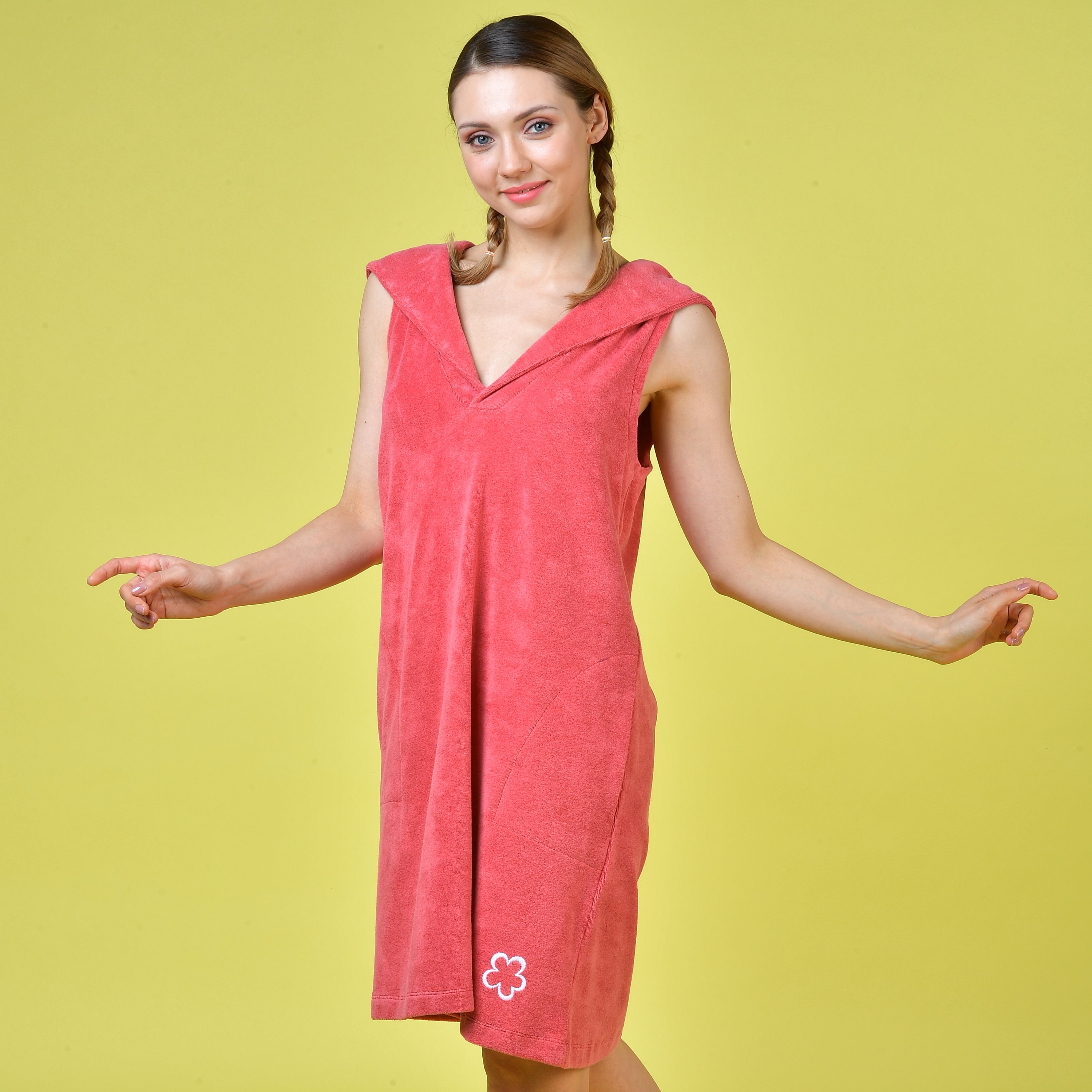 Terry Hoodie Dress in Berry Women's Beachwear Terry Dresses Towel ...