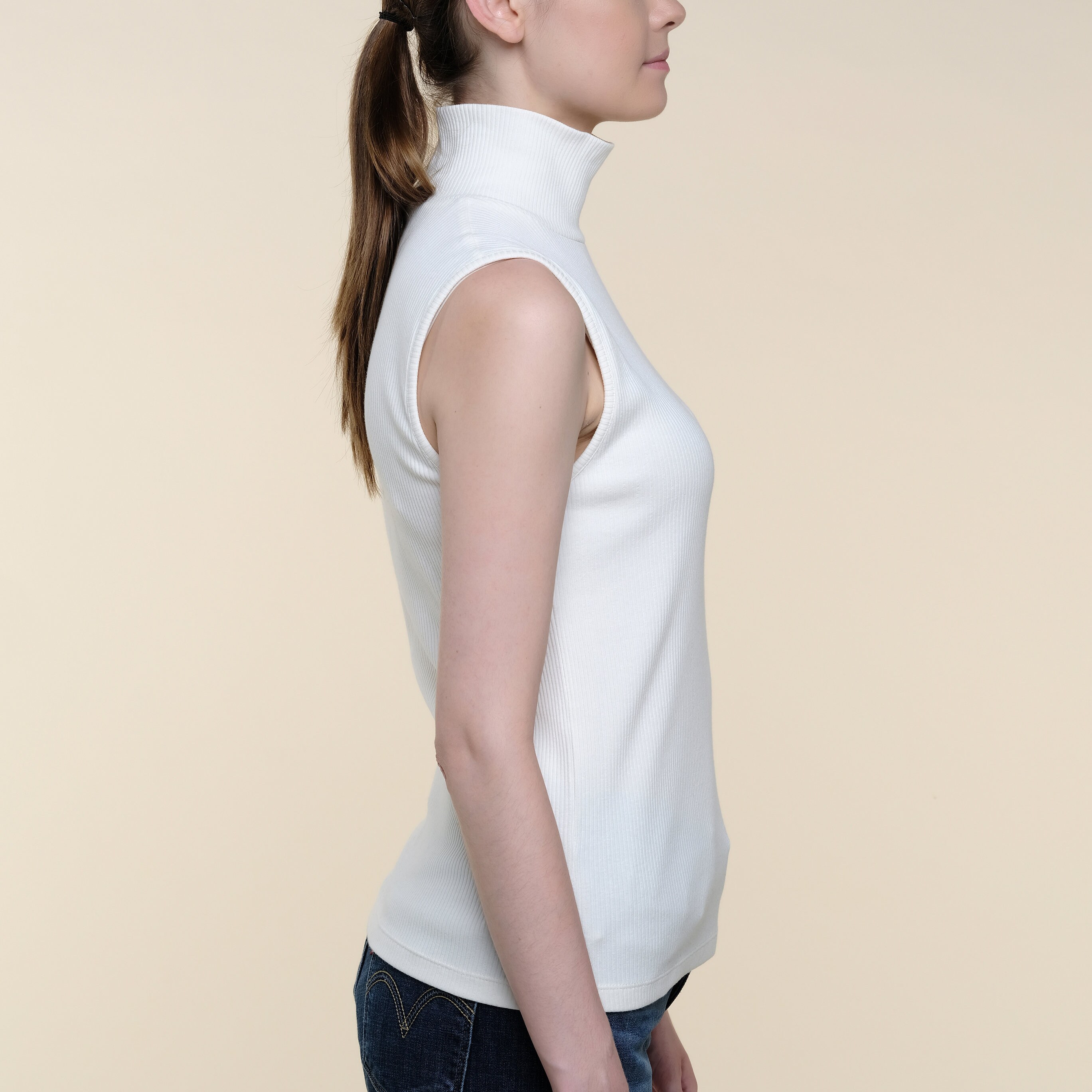 Sleeveless Mock Neck Tee Mock Neck T-shirt White Mock Neck Tee ...