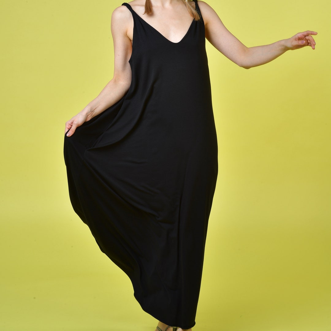 Black Cotton Flowy Maxi Dress Cotton Black Dresses Lightweight Cotton ...