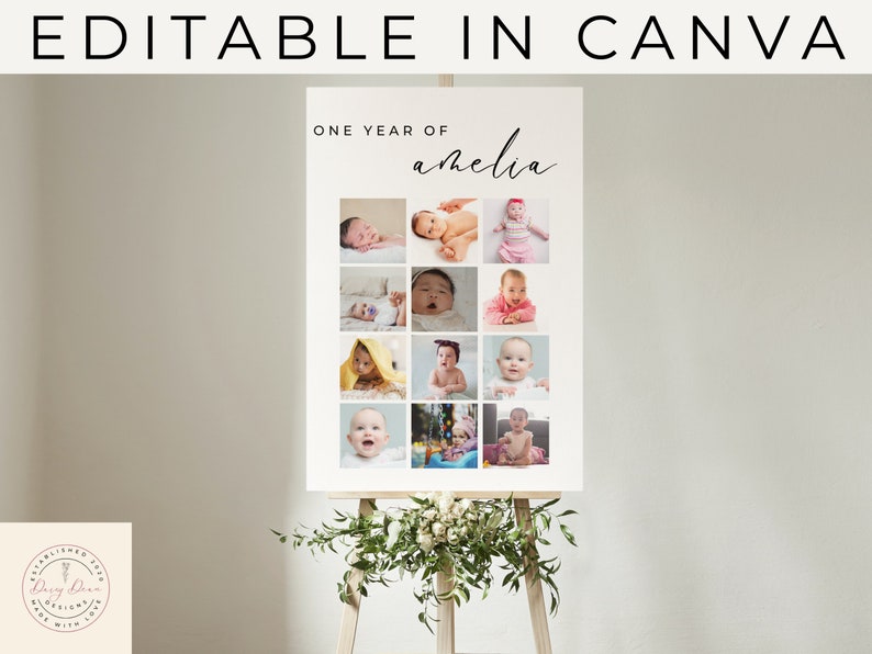 Printable Baby's First Year Poster Template, Modern 1st Birthday Photo ...