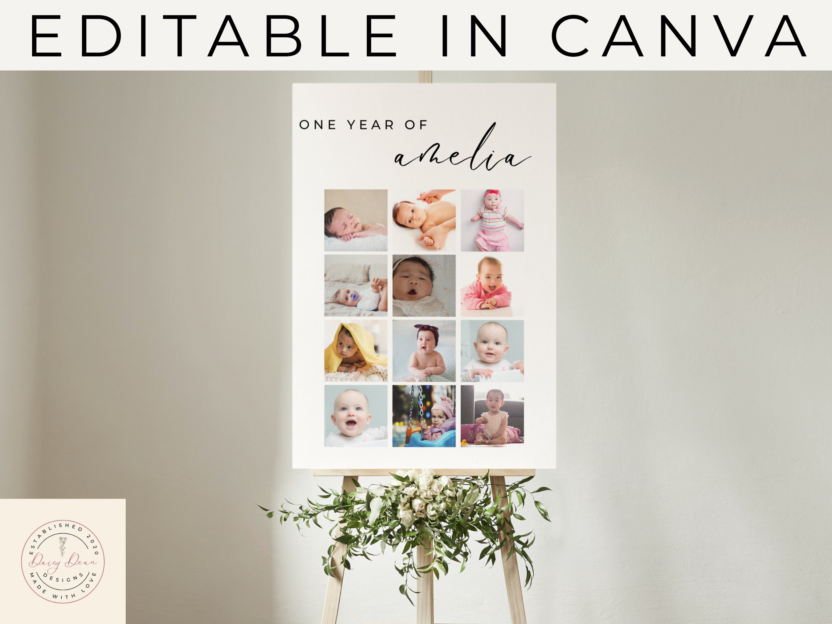 Printable Baby's First Year Poster Template, Modern 1st Birthday Photo ...