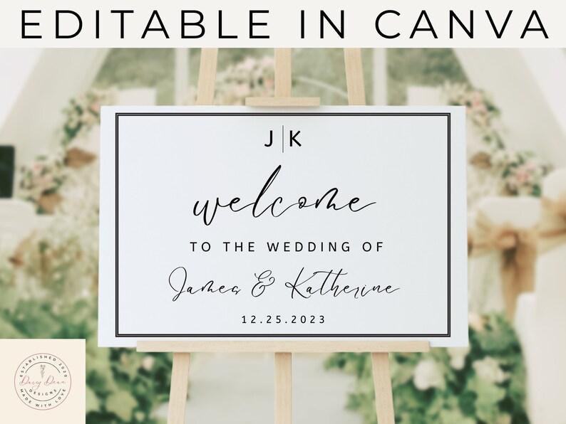 Wedding Welcome Sign Template Monogram & Border Elegant - Etsy