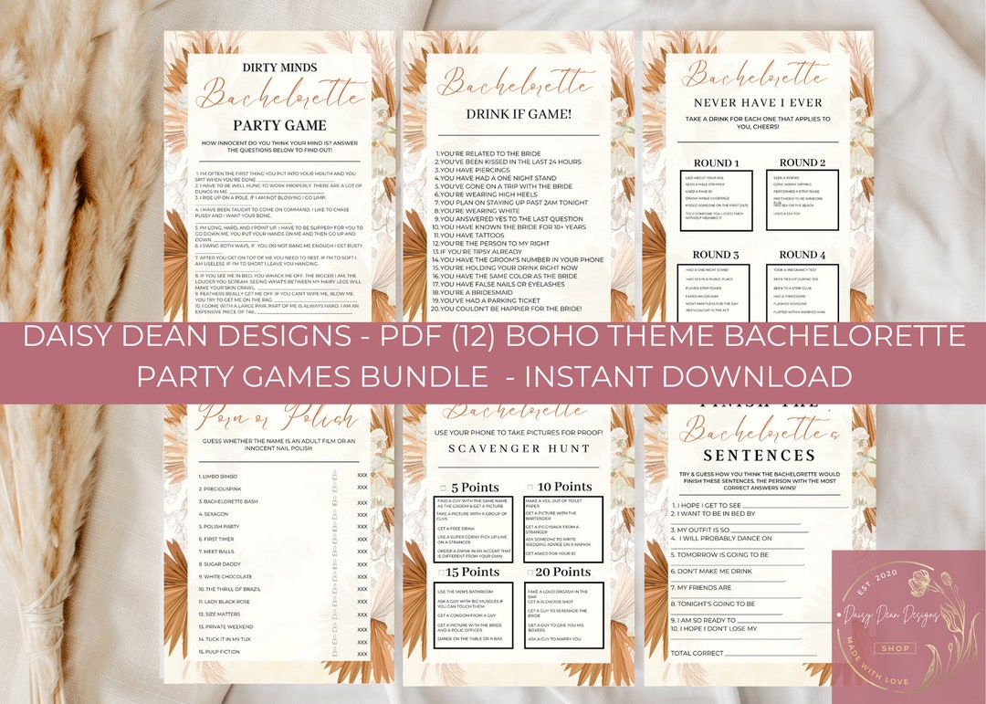 Boho Bachelorette Party Games Pack Bundle, 12 Games, Minimalist, Dirty ...
