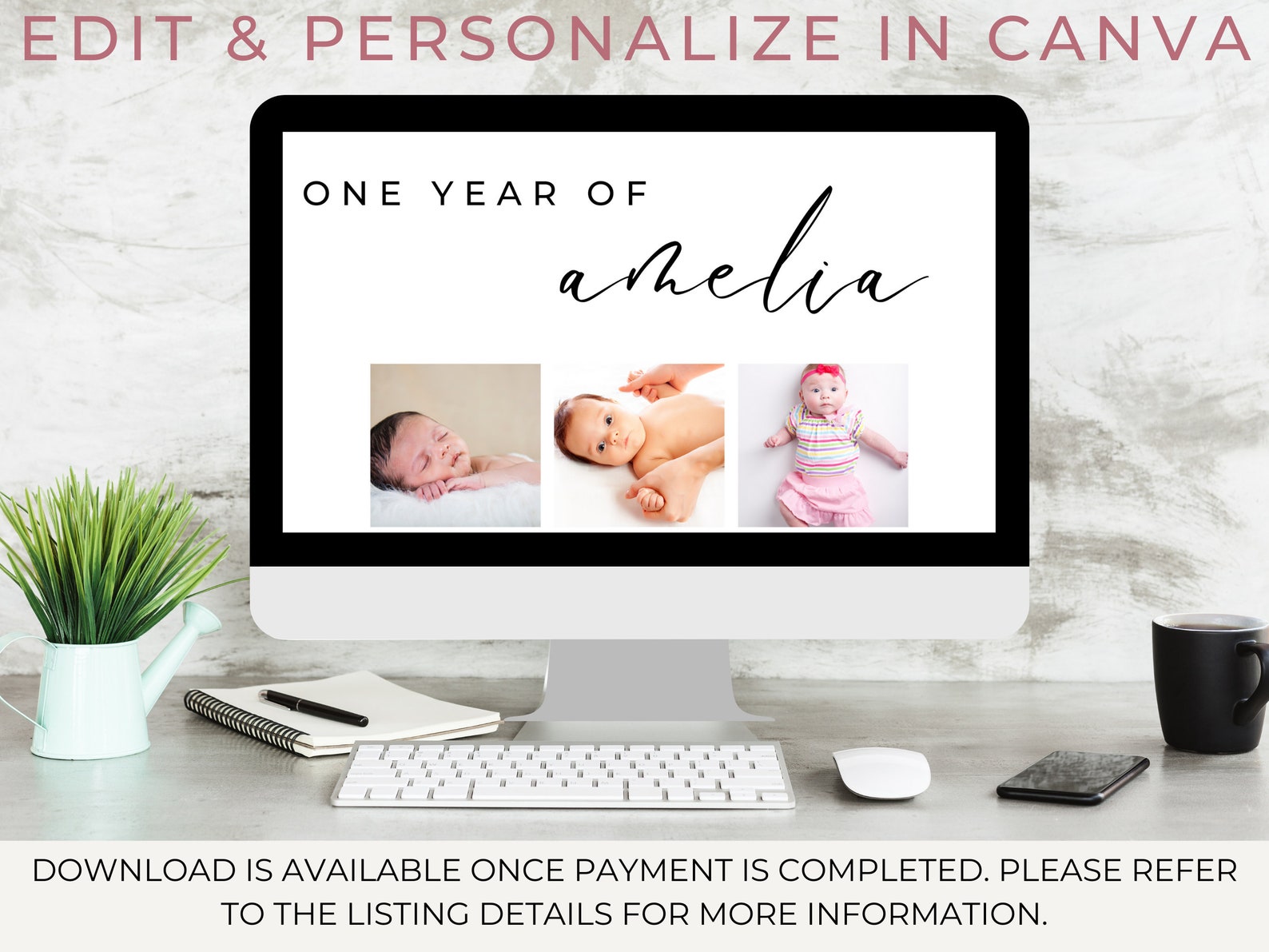 Printable Baby's First Year Poster Template, Modern 1st Birthday Photo ...