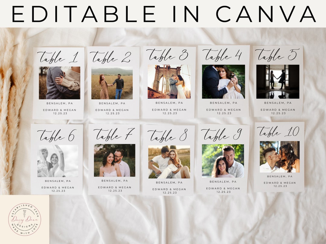 Table Numbers With Photos - Digital Download, Instant, Editable, Photo ...