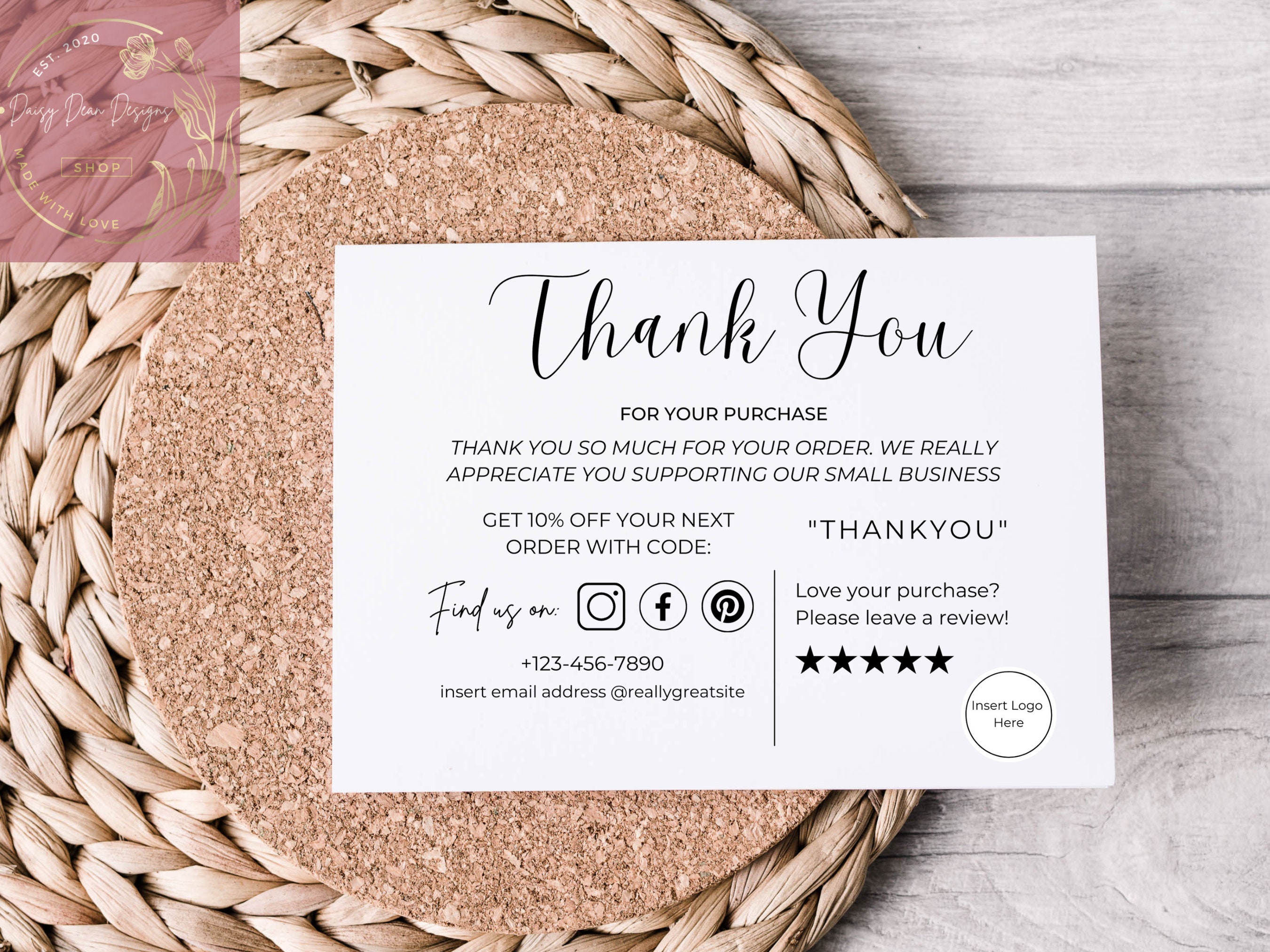 Editable FOUR 4 DIY Printable Small Business Thank You Card - Etsy