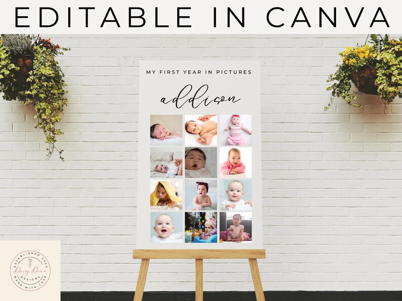 Printable Baby's First Year Poster Template, Modern 1st Birthday Photo ...