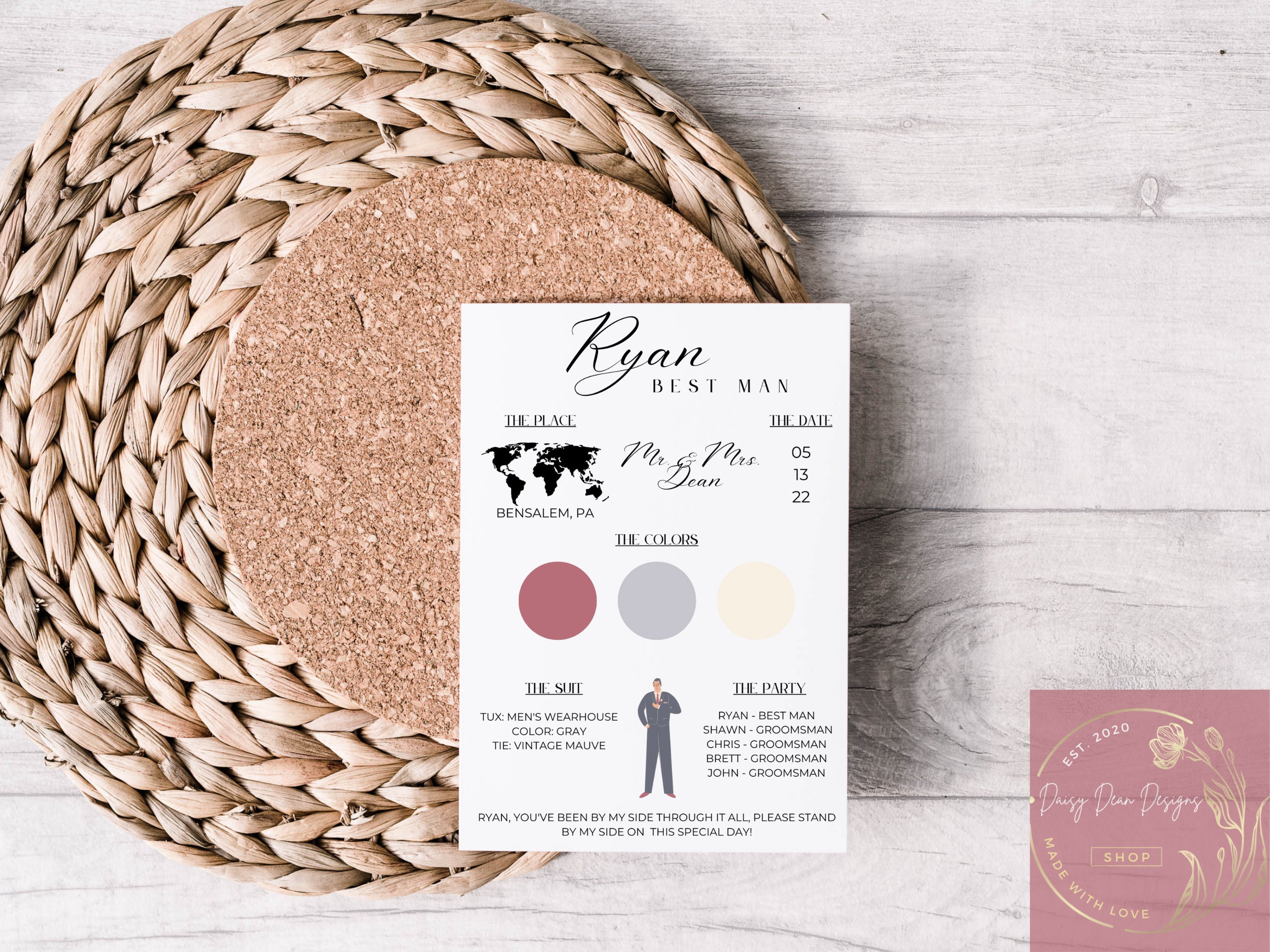 Groomsmen Info Card Template, Bridal Party Info Card, Groomsman ...