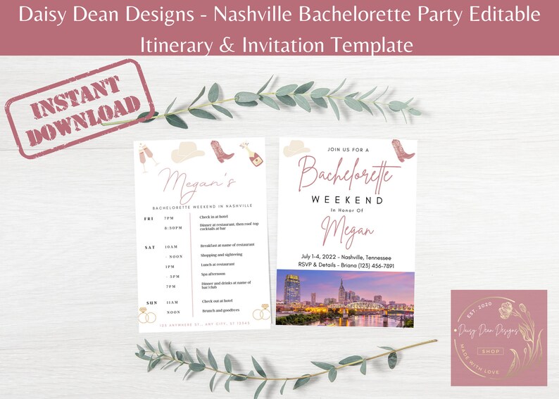 Nash Bash Invitation & Itinerary Template Nashville - Etsy