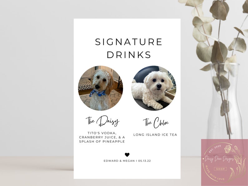 Dog Signature Drink Sign Template Pet Printable Signature - Etsy