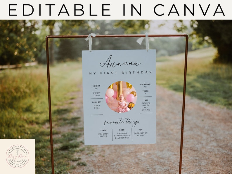 Photo First Birthday Milestone Board Template, Minimalist Milestone ...