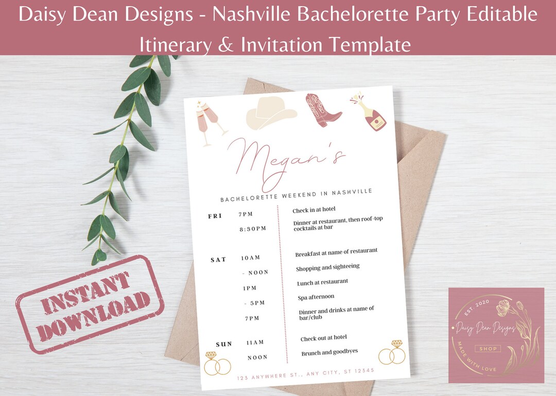 Nash Bash Invitation & Itinerary Template, Nashville Bachelorette ...