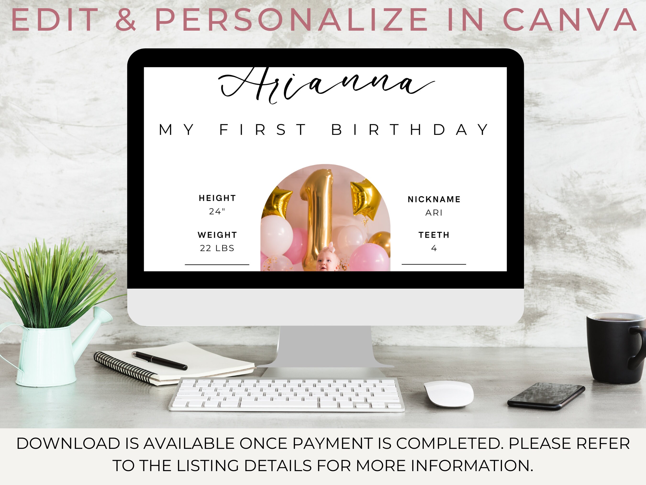 Photo First Birthday Milestone Board Template, Minimalist Milestone ...