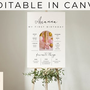 Photo First Birthday Milestone Board Template, Minimalist Milestone ...