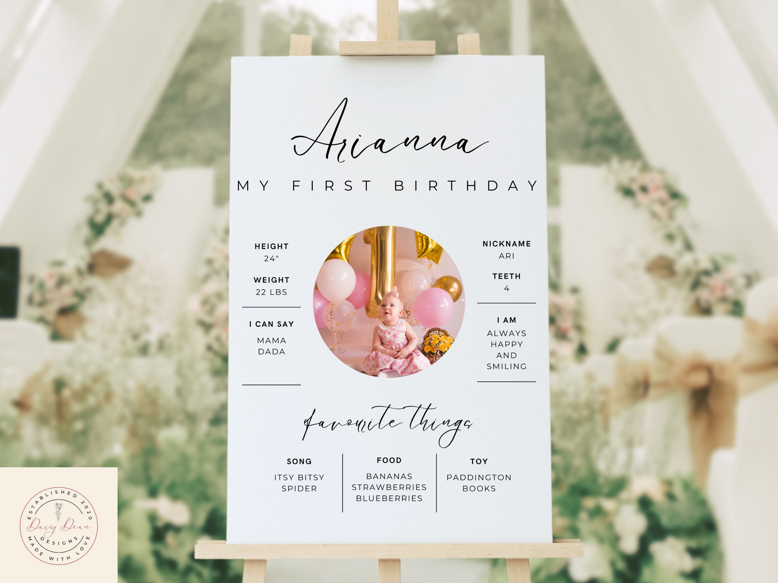 Photo First Birthday Milestone Board Template, Minimalist Milestone ...