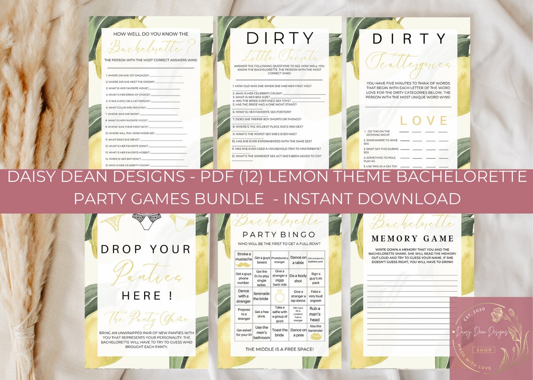 Lemon Bachelorette Party Games Pack Bundle, 12 Games, Minimalist, Dirty ...
