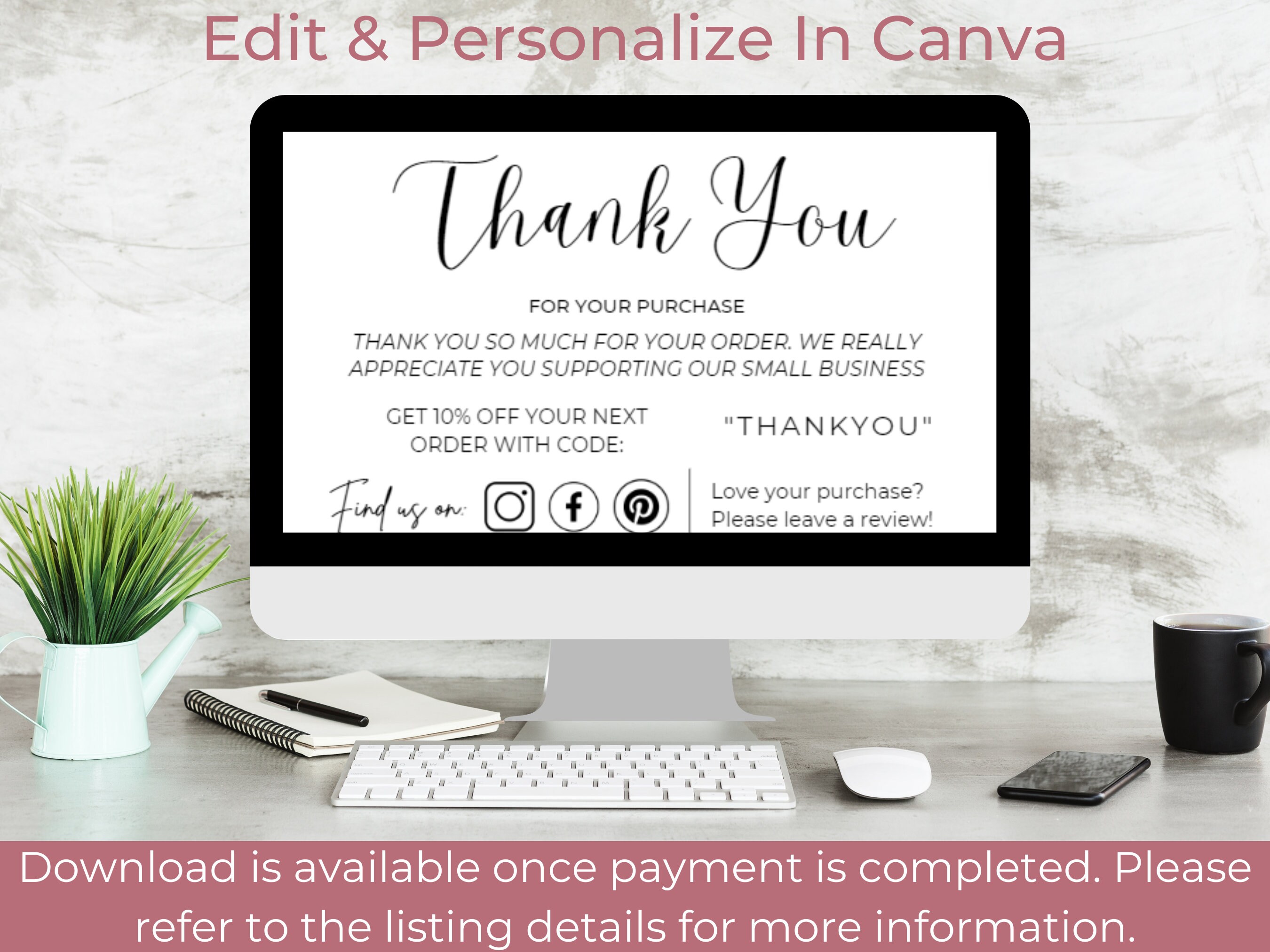 Editable FOUR 4 DIY Printable Small Business Thank You Card - Etsy