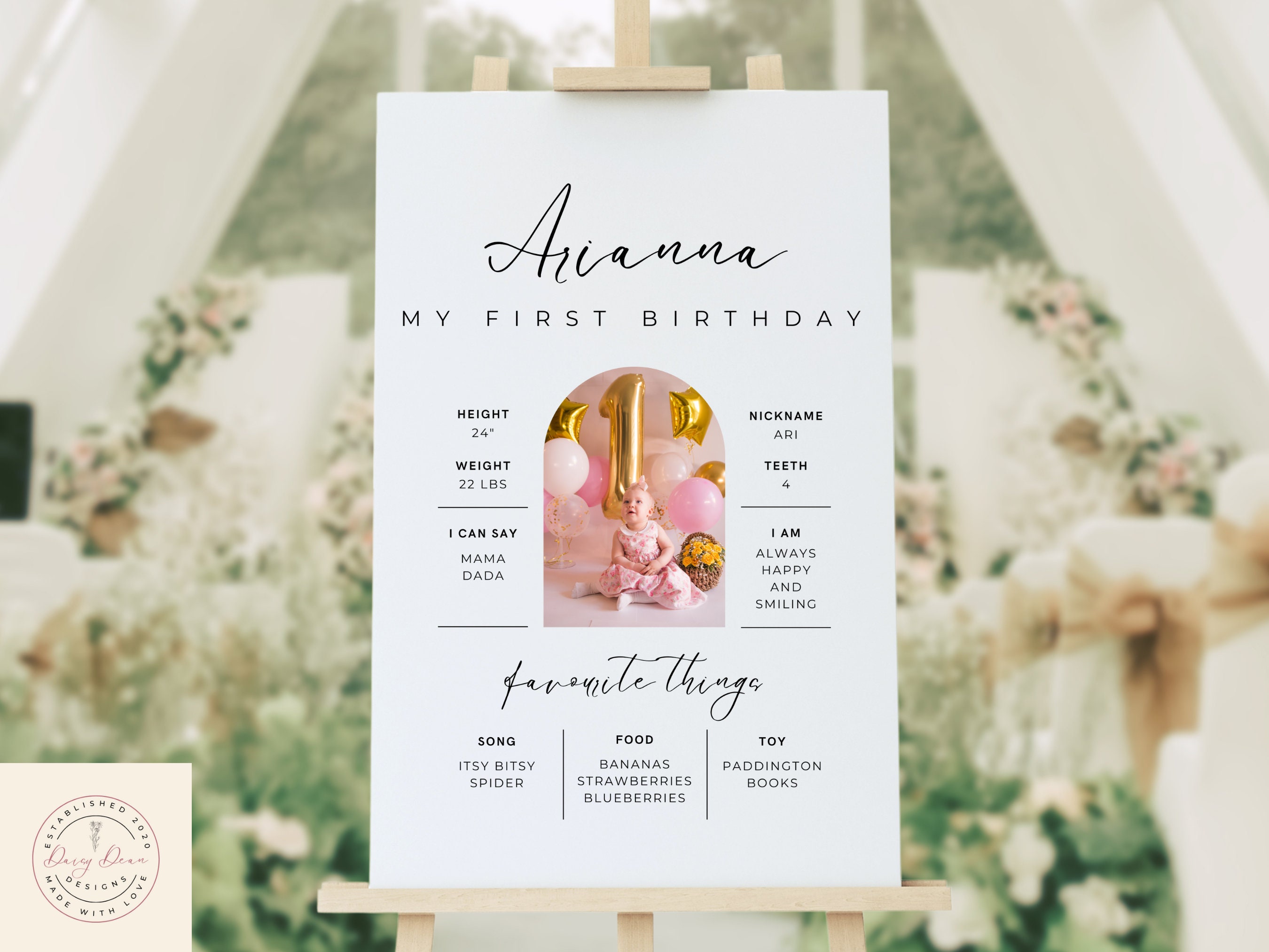 Photo First Birthday Milestone Board Template, Minimalist Milestone ...