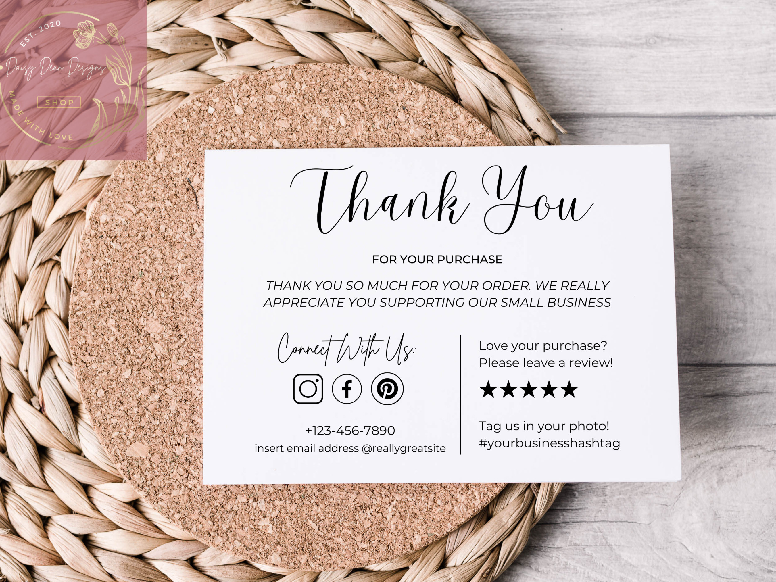 Editable FOUR 4 DIY Printable Small Business Thank You Card - Etsy