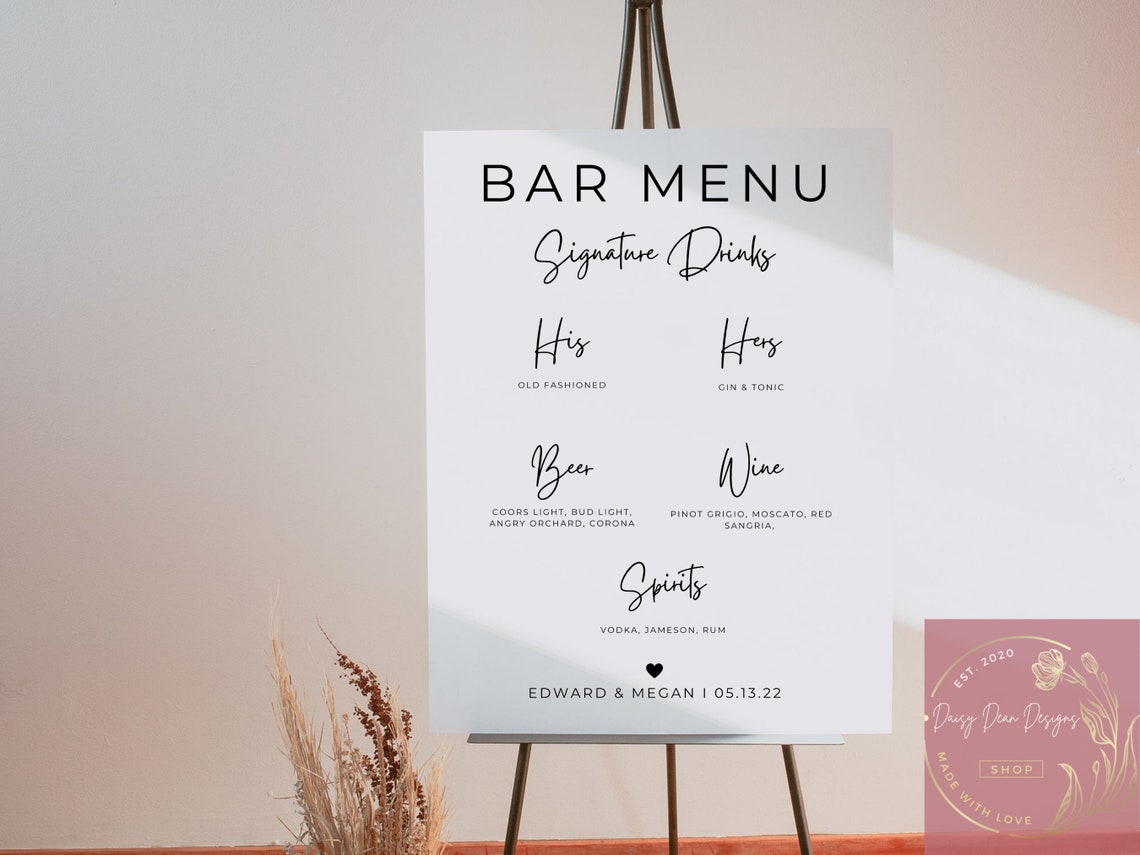 Modern Minimalist Wedding Bar Menu Template 8x10 Minimalist - Etsy