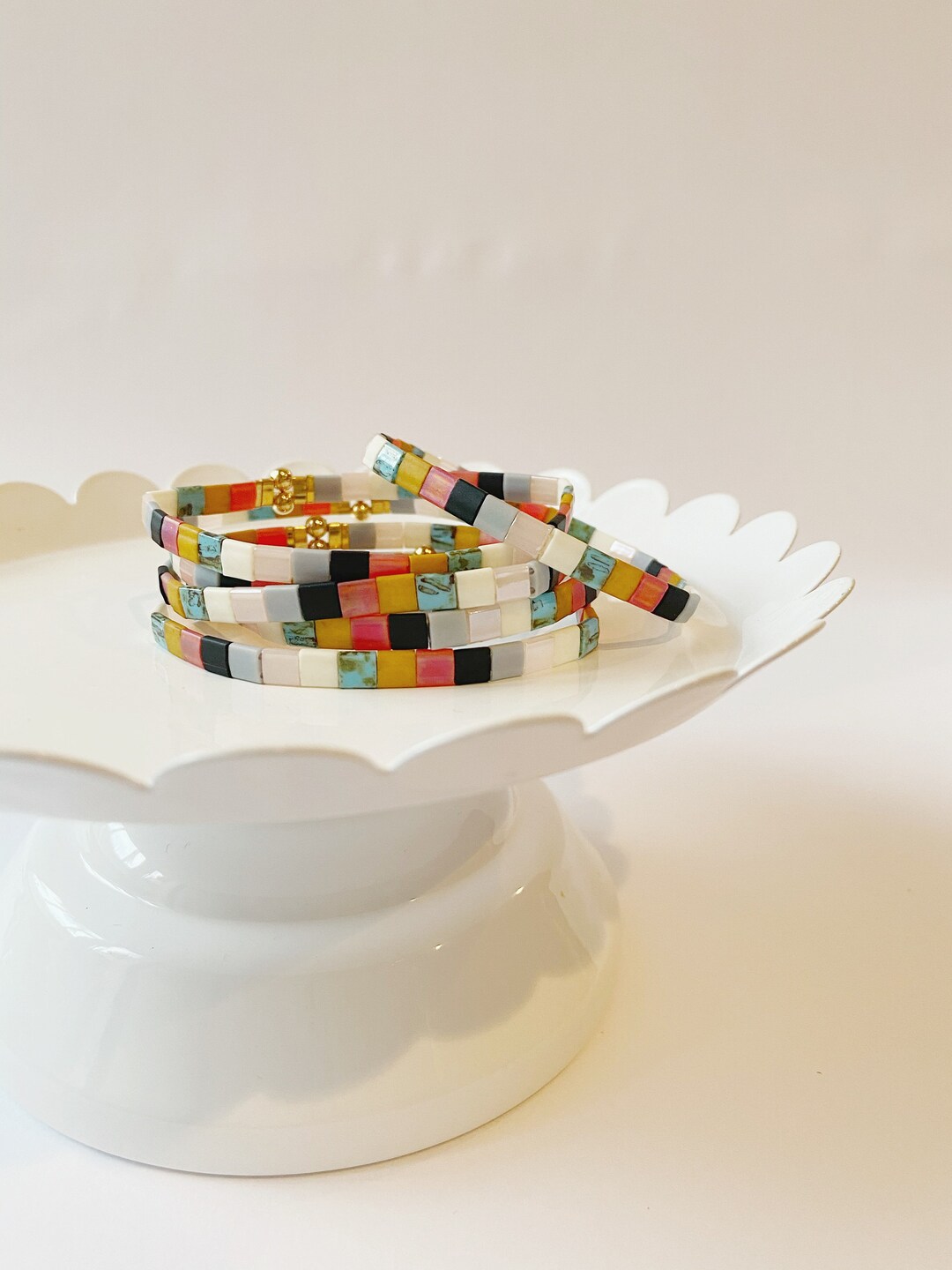 Julie | Multicolor Matte Block Tila Bead Stretch Bracelet | Stretch ...