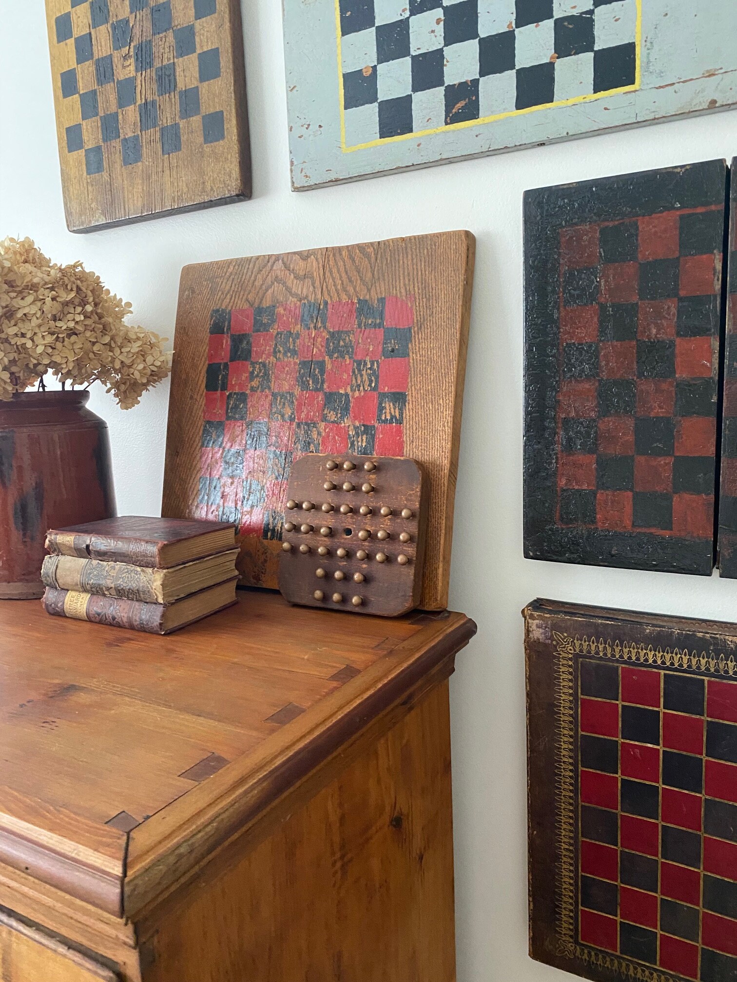 Antique Hand Painted Checker / Game Board in Original Red and - Etsy