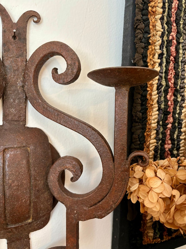 C1920 Antique Rams Head Wrought Iron Hand Forged Candle Wall Sconce ...