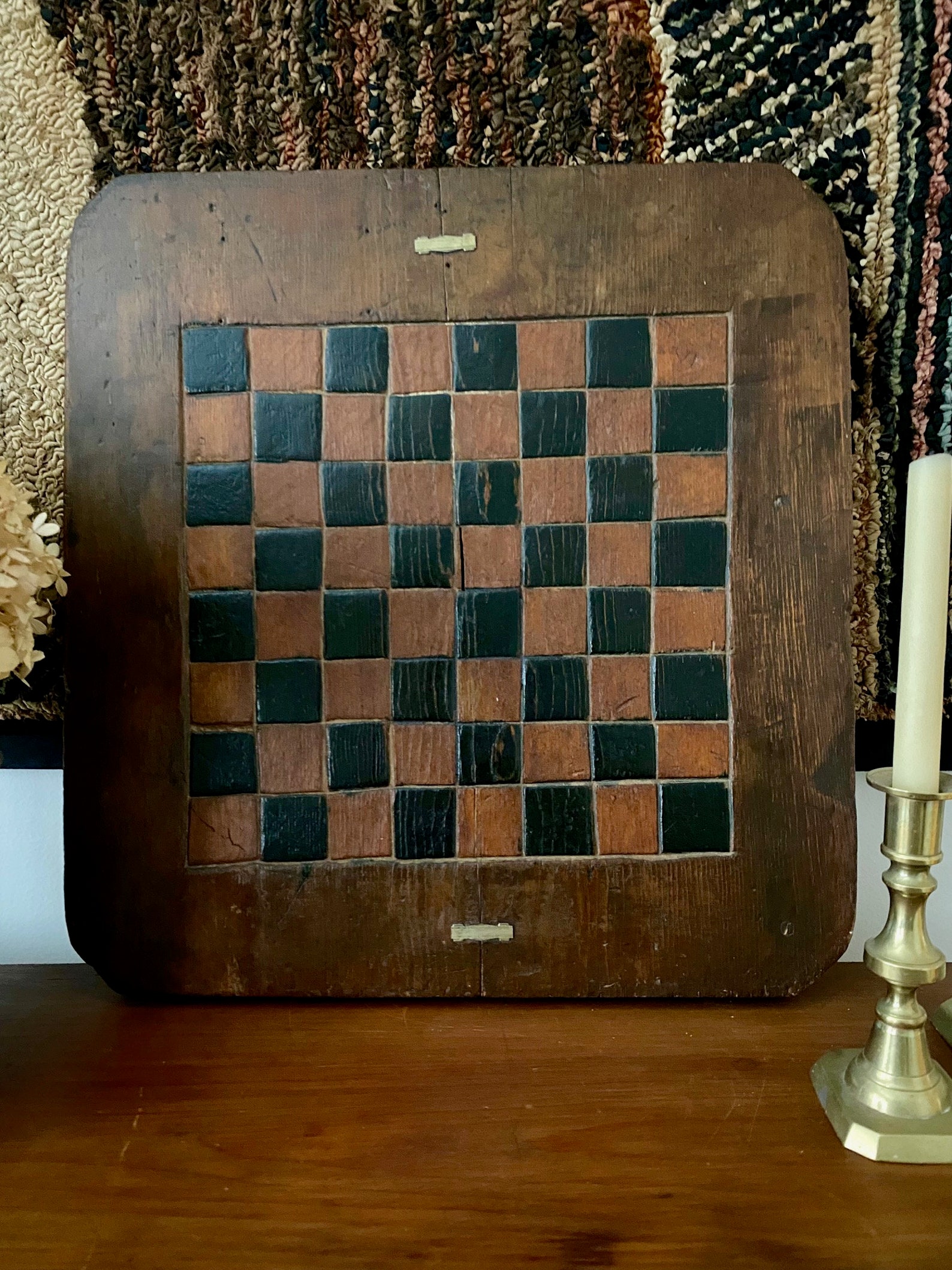 Antique Hand Painted Checker / Game Board in Original Red and Black ...