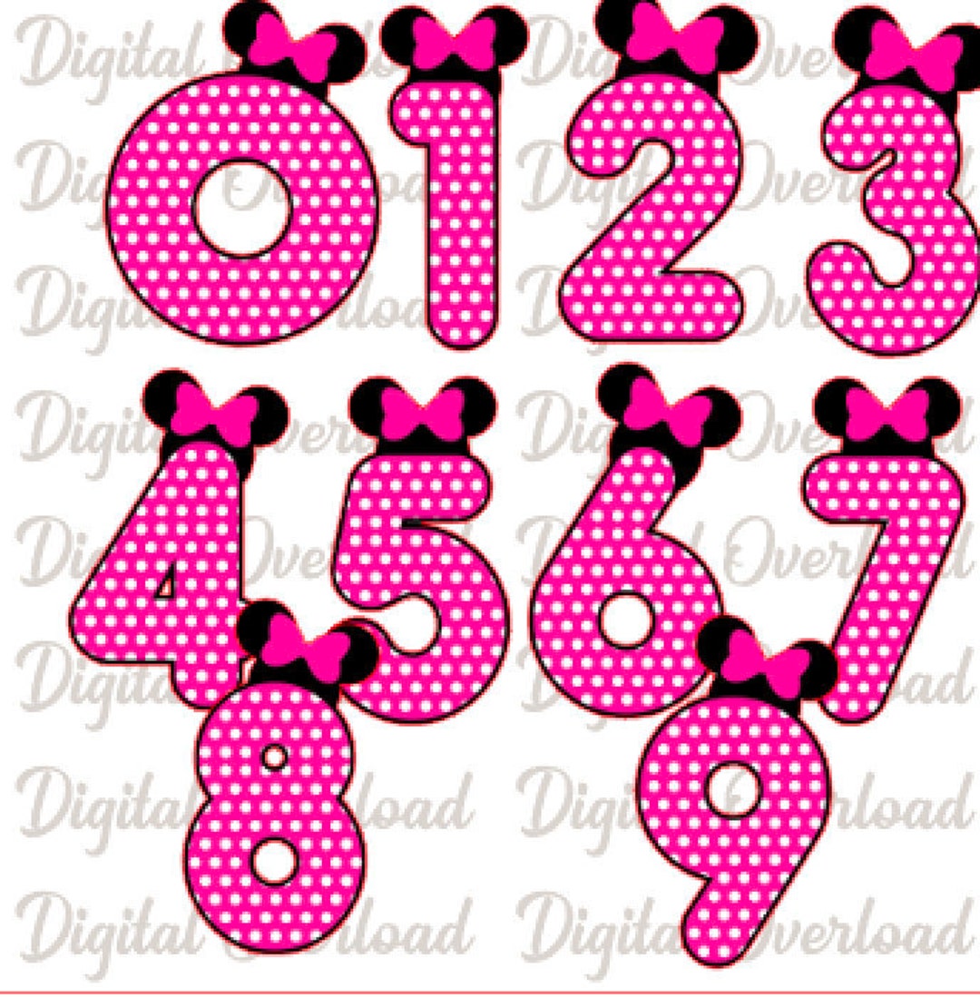 Minnie Mouse Pink and Black Numbers Digital File Clipart PNG - Etsy ...