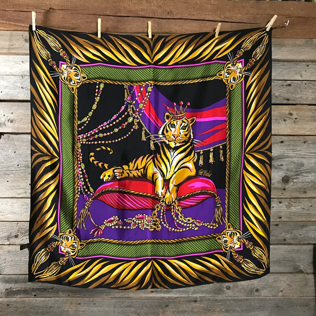 Wearable Art Bob Mackie Tiger on Cushion, Large 100% Silk Scarf - Etsy